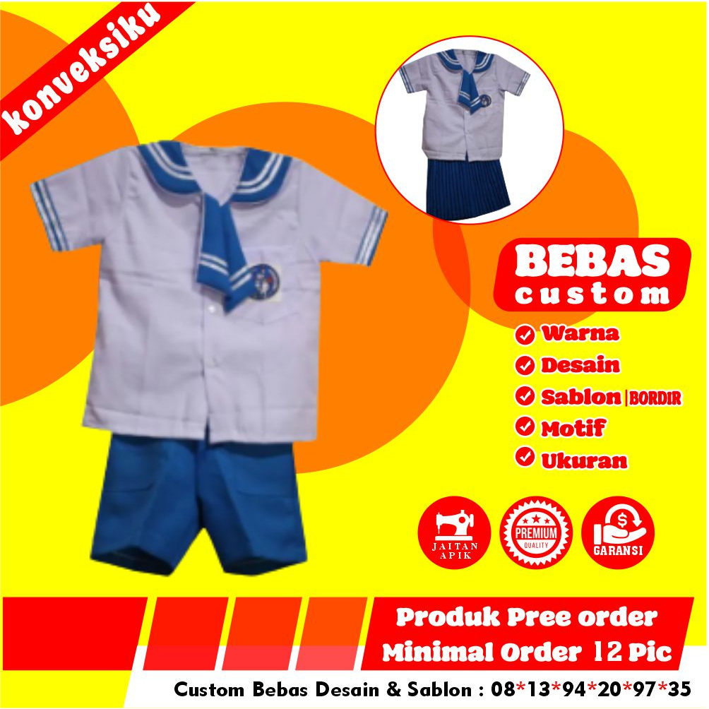 Jual CUSTOM SERAGAM TK PAUD BIRU PUTIH BERDASI PUTRA PUTRI | Shopee ...