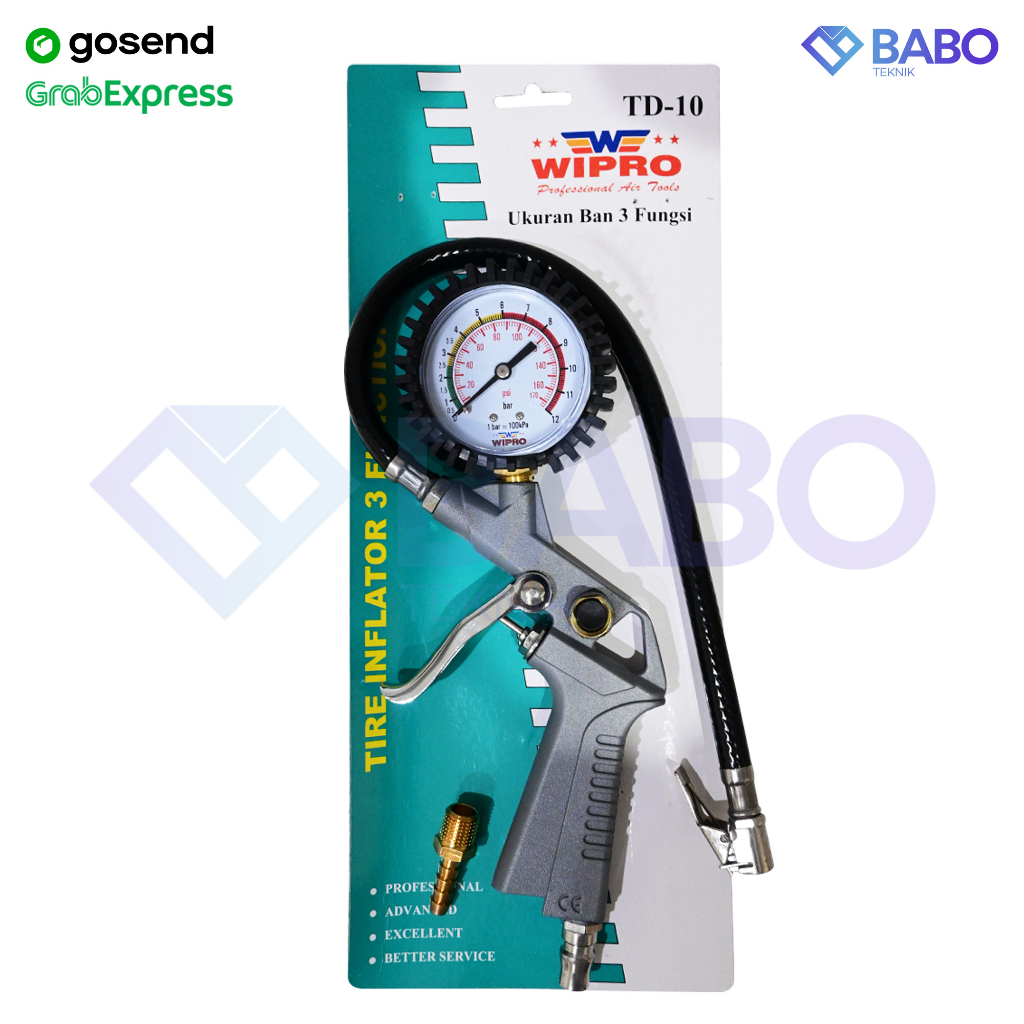 Jual WIPRO TD10 Tire Inflator Air Pressure Gun Isi Ukur Tekanan Angin 3 in 1 Tire Gauge Kit Alat ...