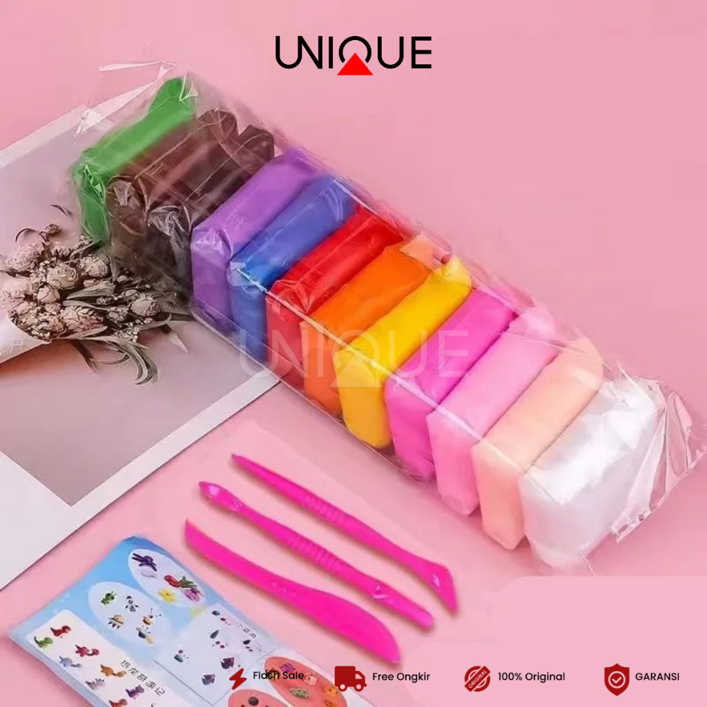 Jual UNIQUE 12 in 1 Clay Polymer Super Light Rainbow / Clay Warna ...