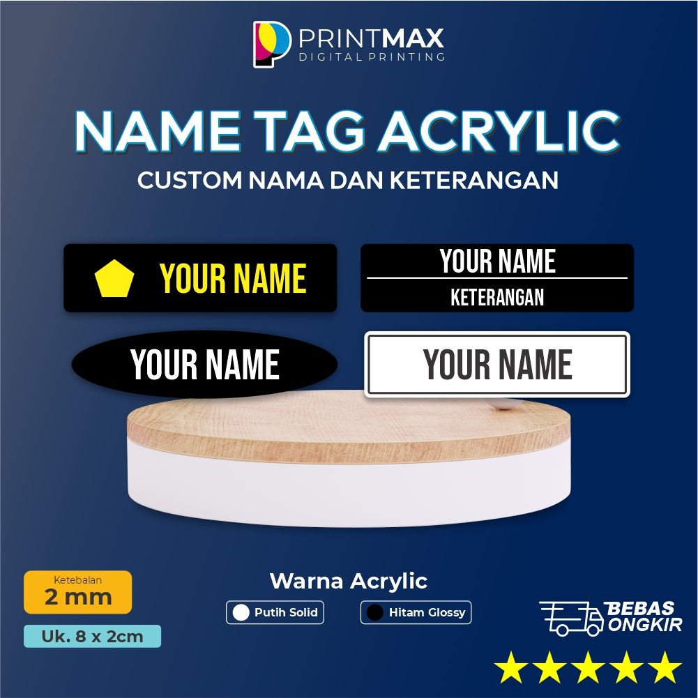Jual Custom Name Tag Akrilik / Name Tag Akrilik Hitam Putih / Name Tag ...