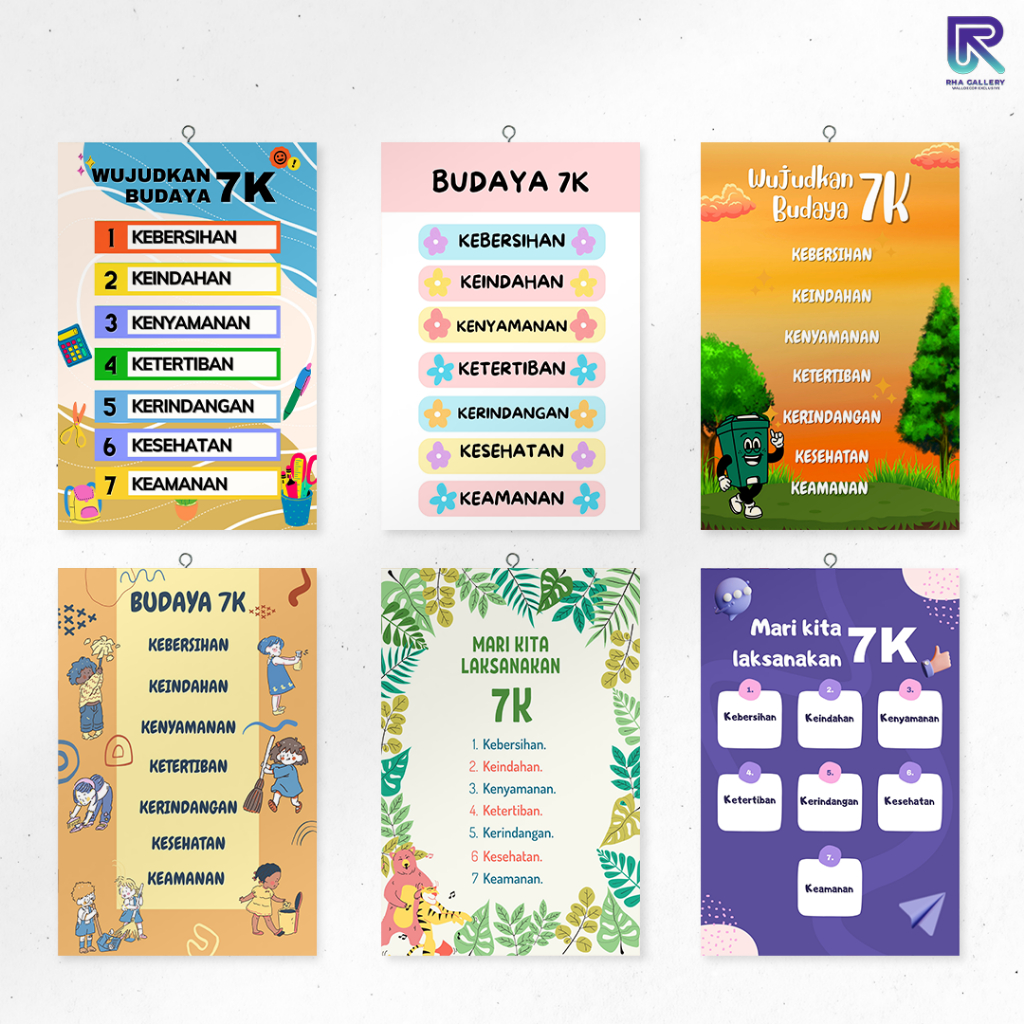 Jual Hiasan Dinding Sekolah Wujudkan Budaya 7K Dekorasi Edukasi Pajangan Poster Kayu Walldecor ...