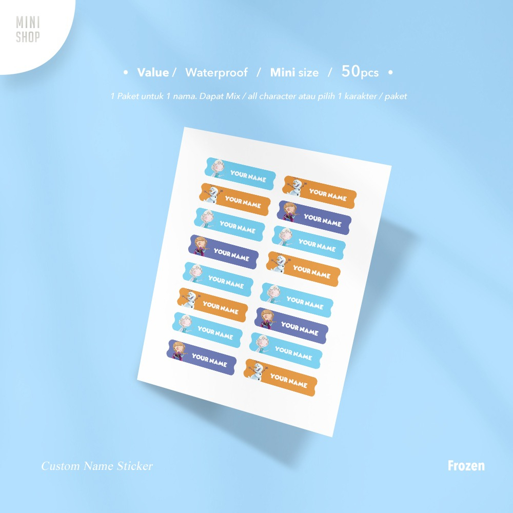 Jual Stiker Nama Custom Waterproof Frozen ( Elsa Anna Olaf ) | Shopee ...