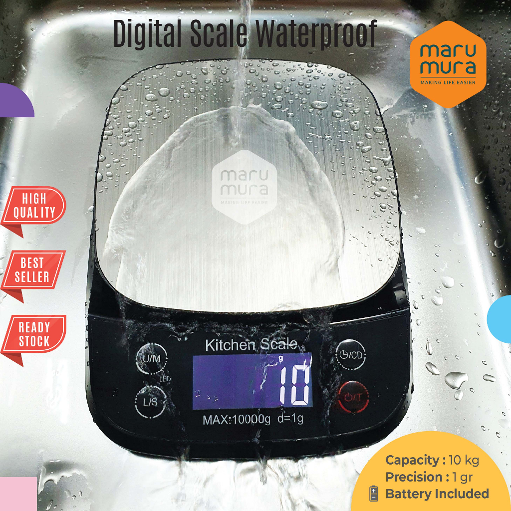 Jual Marumura Digital Kitchen Scale Waterproof | Timbangan Dapur Tahan ...