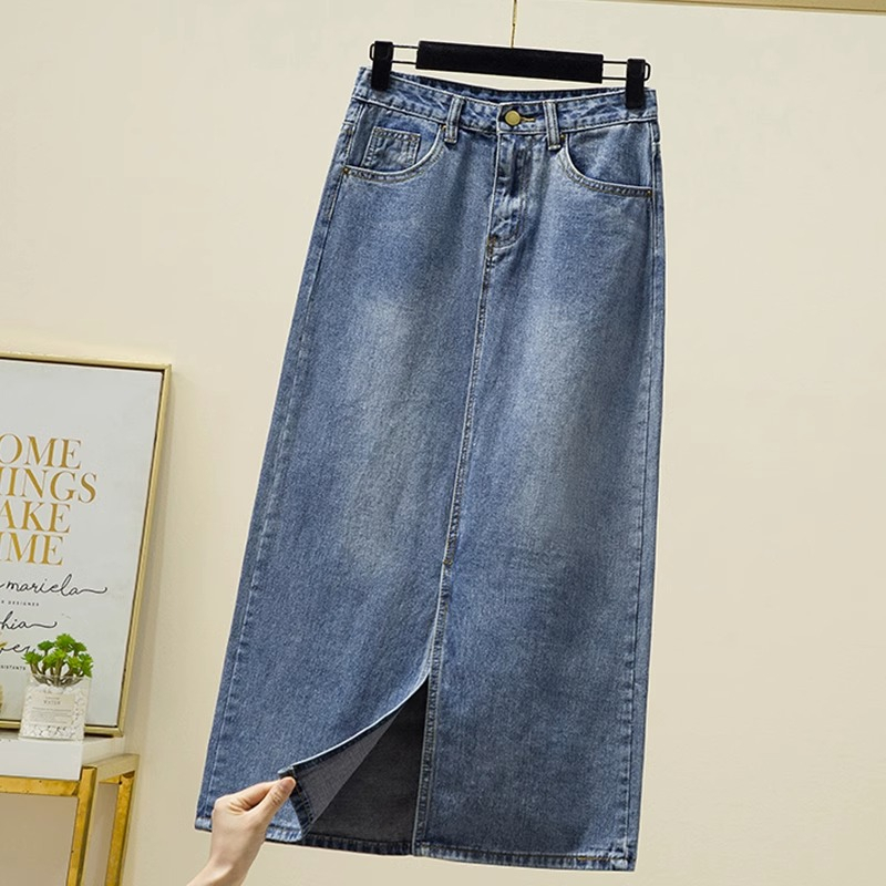 Jual Biru retro A-Line Rok Jeans Wanita / Highwaist Rok Denim Midi ...