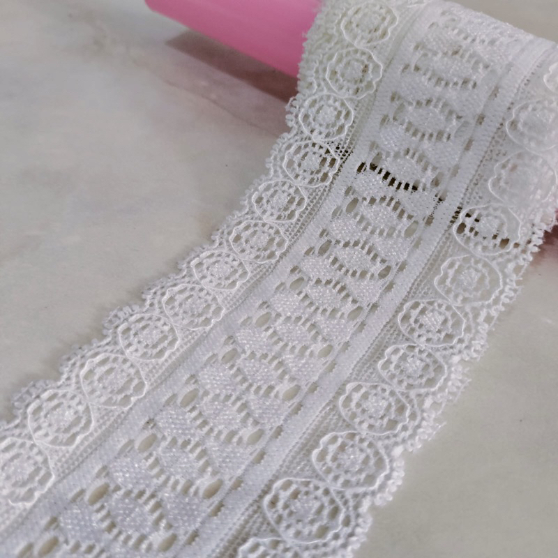 Jual renda stretch putih lebar 2-9cm harga permeter(100cm) | Shopee ...