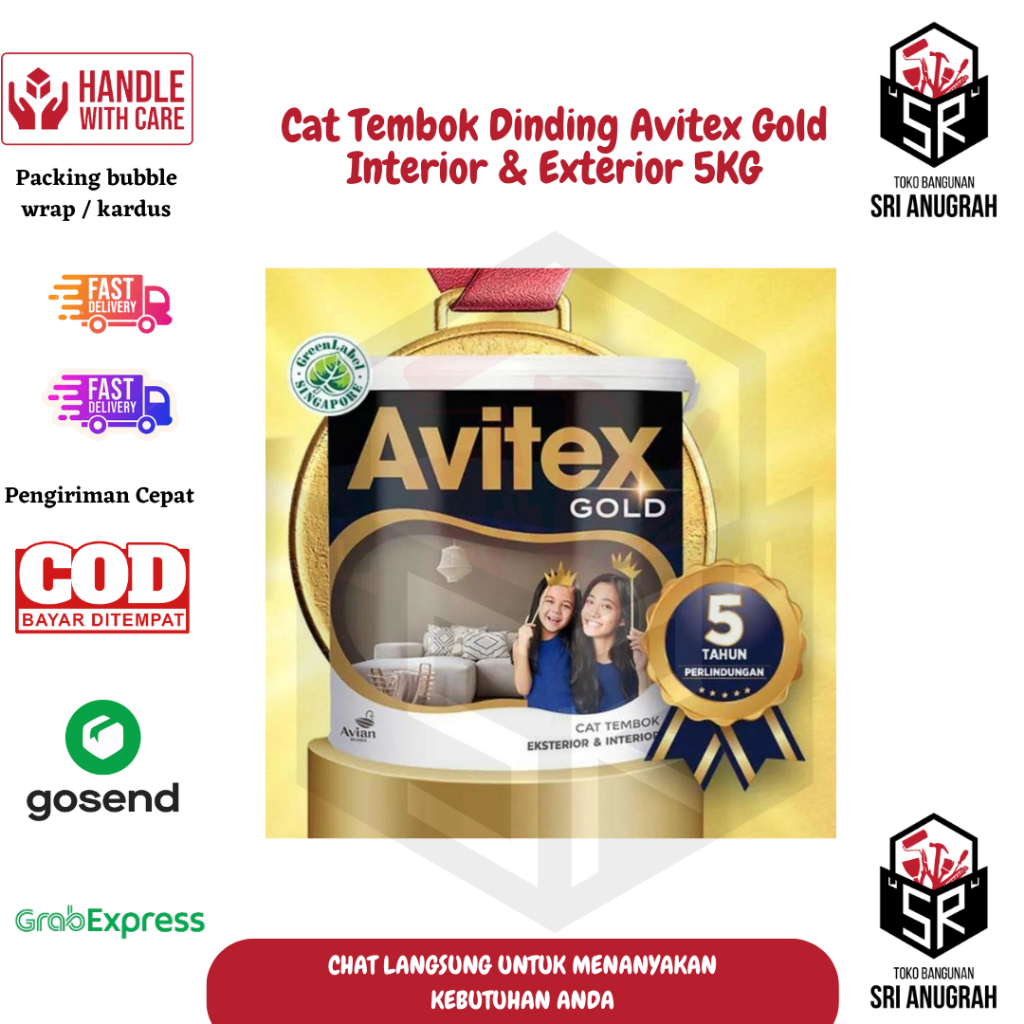 Jual Cat Tembok Dinding Avitex Gold Interior & Exterior 5KG Tinting ...
