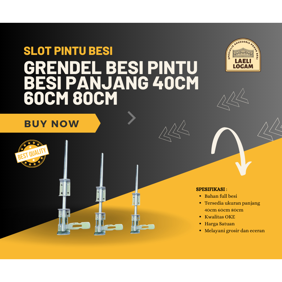 Jual Slot Pintu Besi Panjang 40cm 60cm 80cm grendel Besi Pintu besi ...