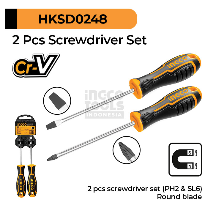 Jual 2-Pcs Screwdriver Set (+-) INGCO HKSD0248 Paket Obeng Plus Minus ...