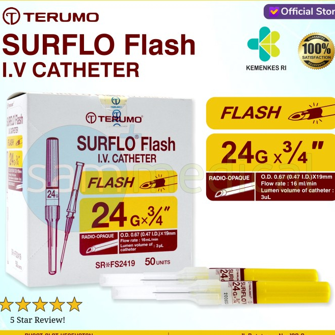 Jual Terumo Surflo Flash IV Catheter / Jarum Infus 24G x 3/4 inch - per ...