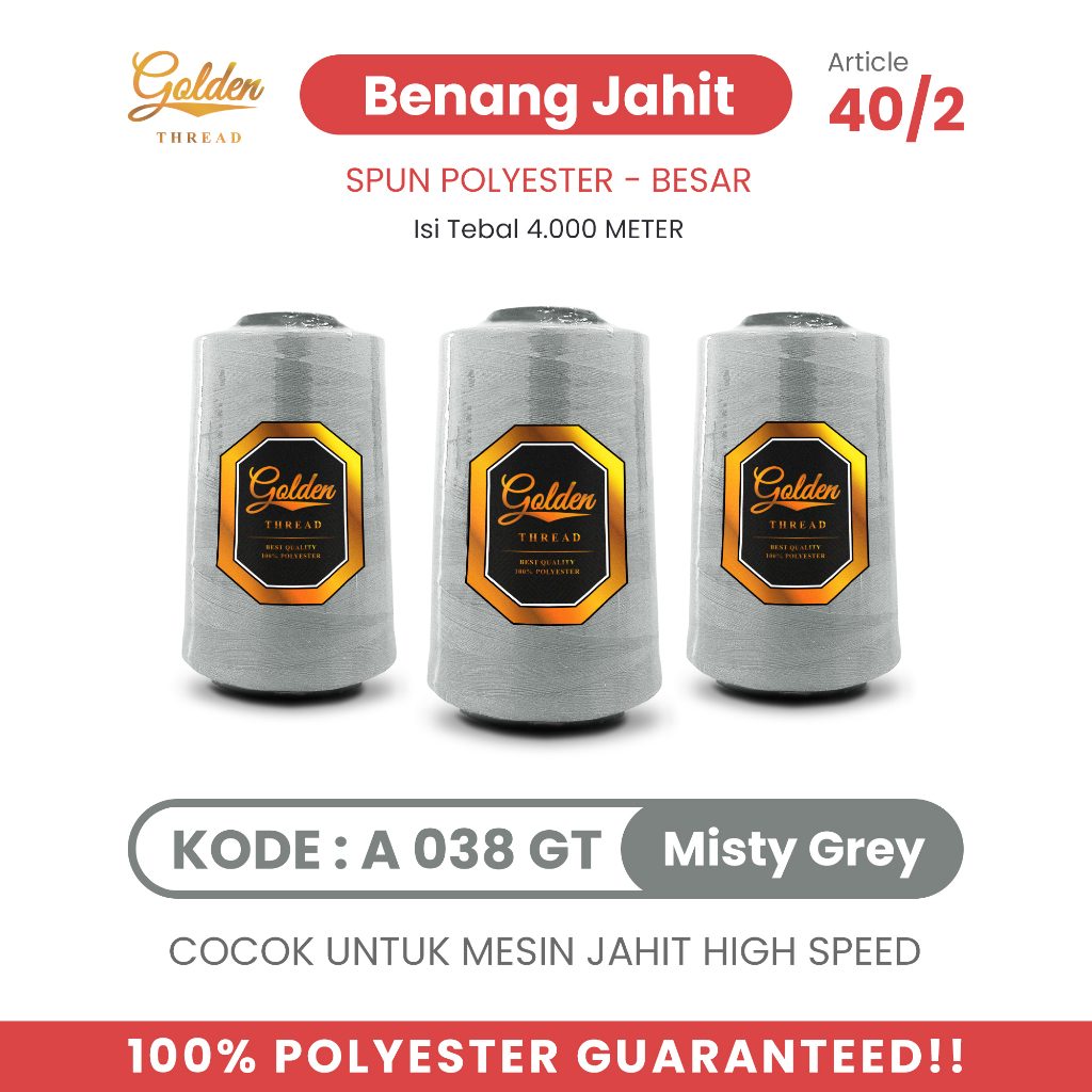 Jual Benang Jahit Besar 4000 M Spun Polyester - Golden Thread - Abu ...