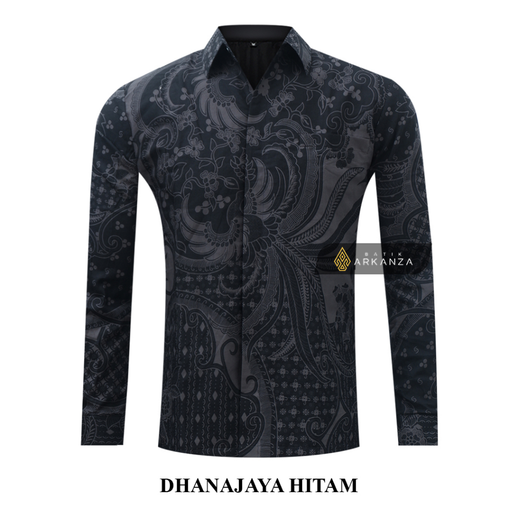 Jual BATIK ARKANZA Motif DHANAJAYA HITAM Hem Atasan Kemeja Baju Batik Pria Cowok Laki Laki ...