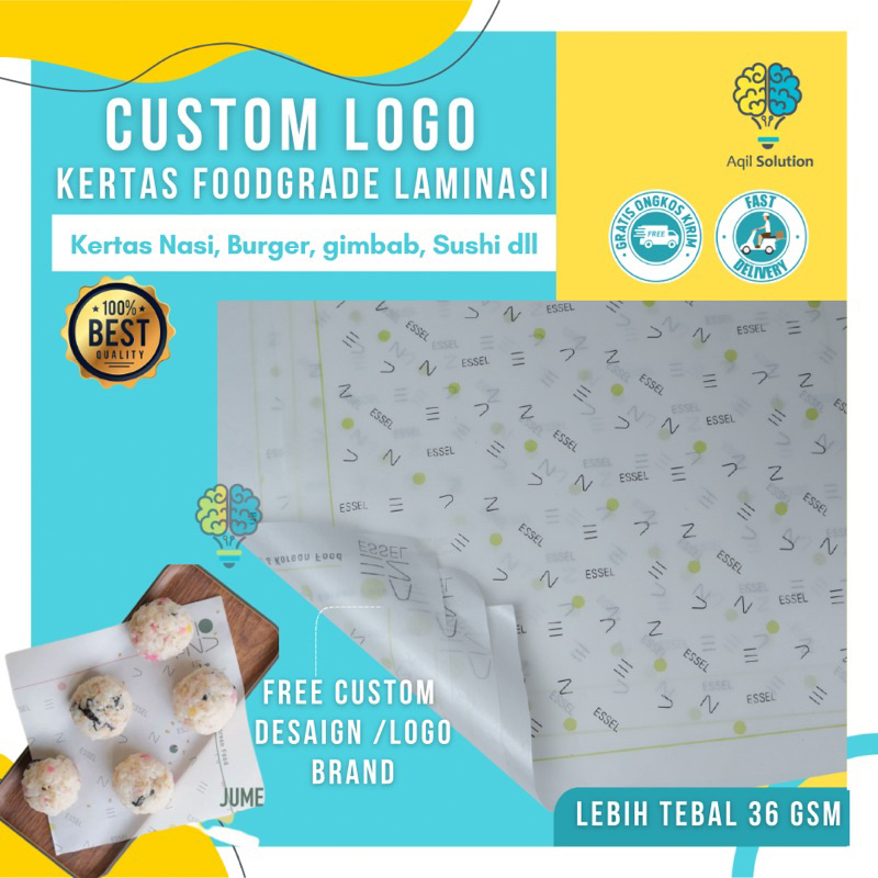 Jual (Custom logo 1rb pcs) Kertas Foodgrade laminasi tebal premium ...
