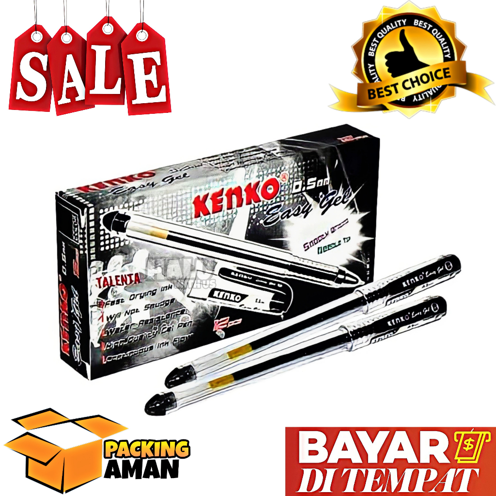 Jual (BISA COD) PROMO 12 Pcs Pulpen / Pena / Pen / Bolpen Kenko Easy Gel 0.5mm Hitam | Shopee ...