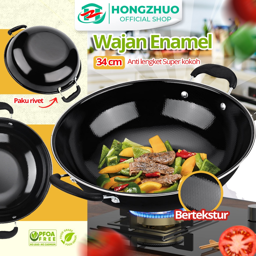 Jual Hongzhuo Wajan Enamel Anti Lengket 34cm Penggorengan Serbaguna ...