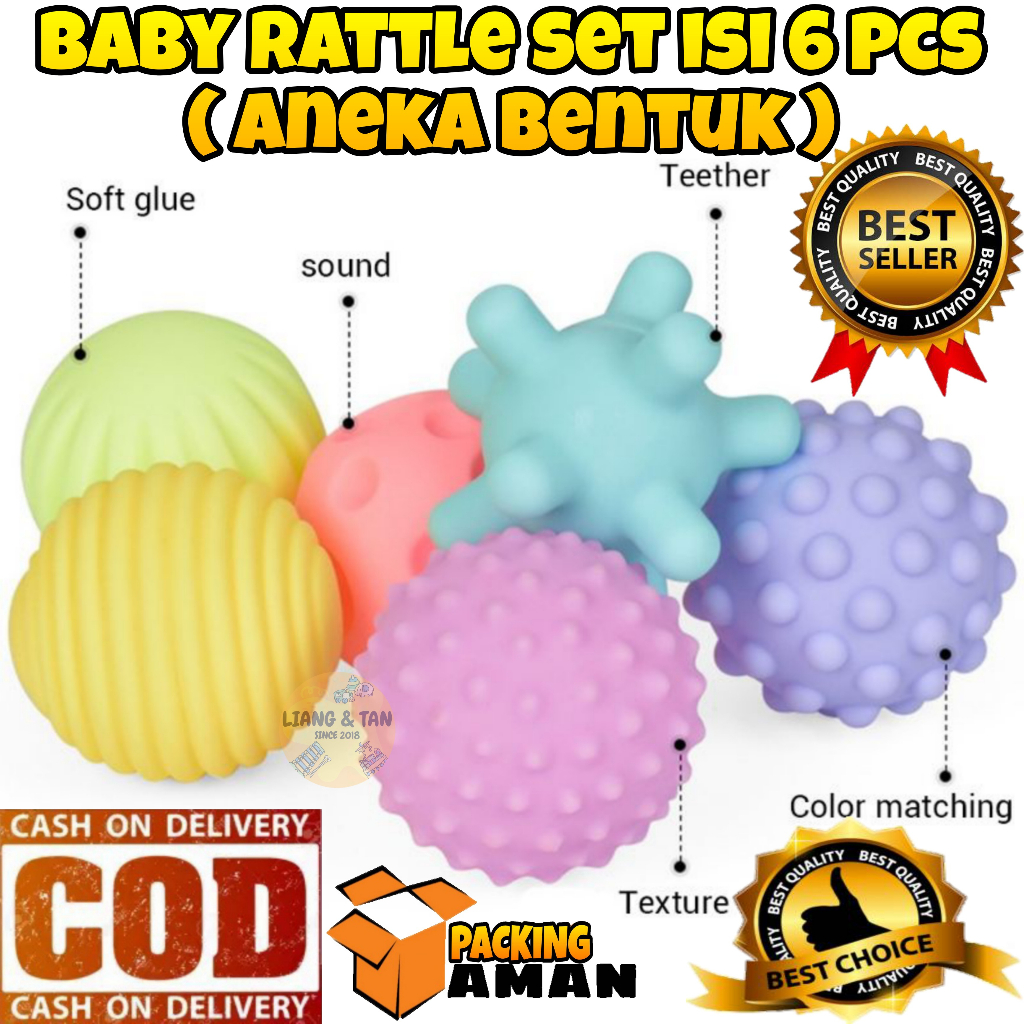 Jual ( BISA COD ) PROMO 6 PCS Mainan Baby Rattle Set Aneka Bentuk Bola ...