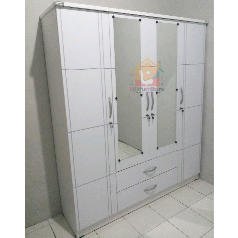 Jual Lemari Pakaian Baju 4 Pintu + Cermin Full Putih LP4P Klikfurniture ...