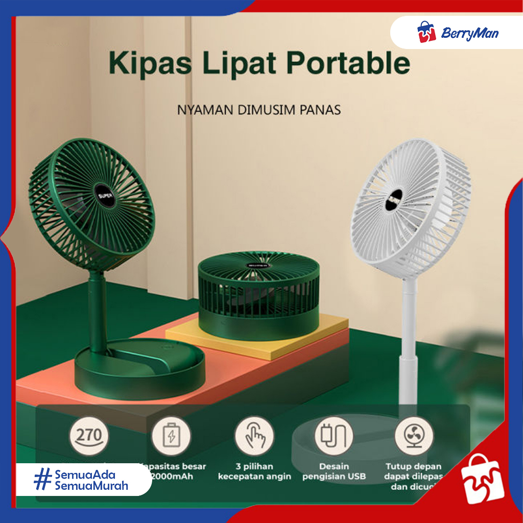 Jual KIPAS ANGIN MEJA LIPAT Portable USB Rechargeable Putar 180 ...
