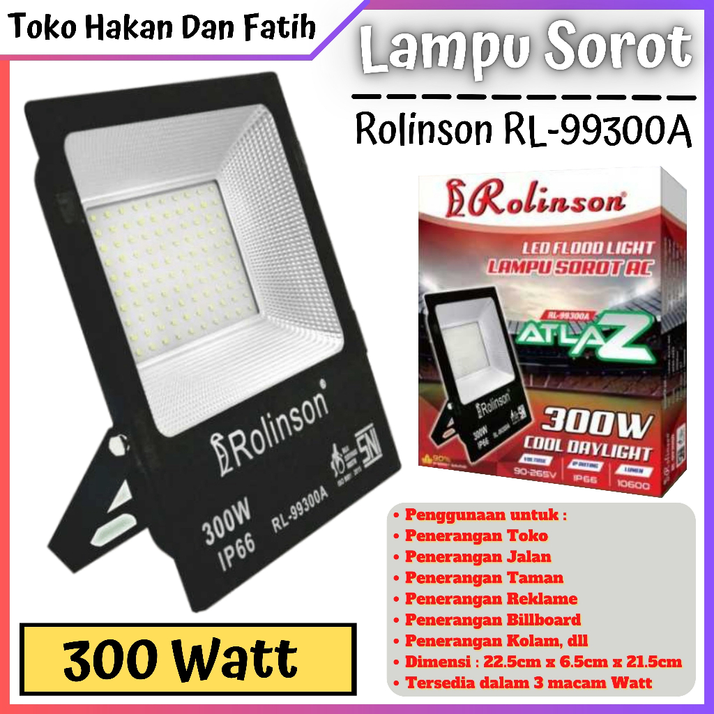 Jual Lampu Sorot AC 300 Watt Listrik Tembak IP66 Rolinson RL-99300A ATLAZ | Lampu Sorot AC ...