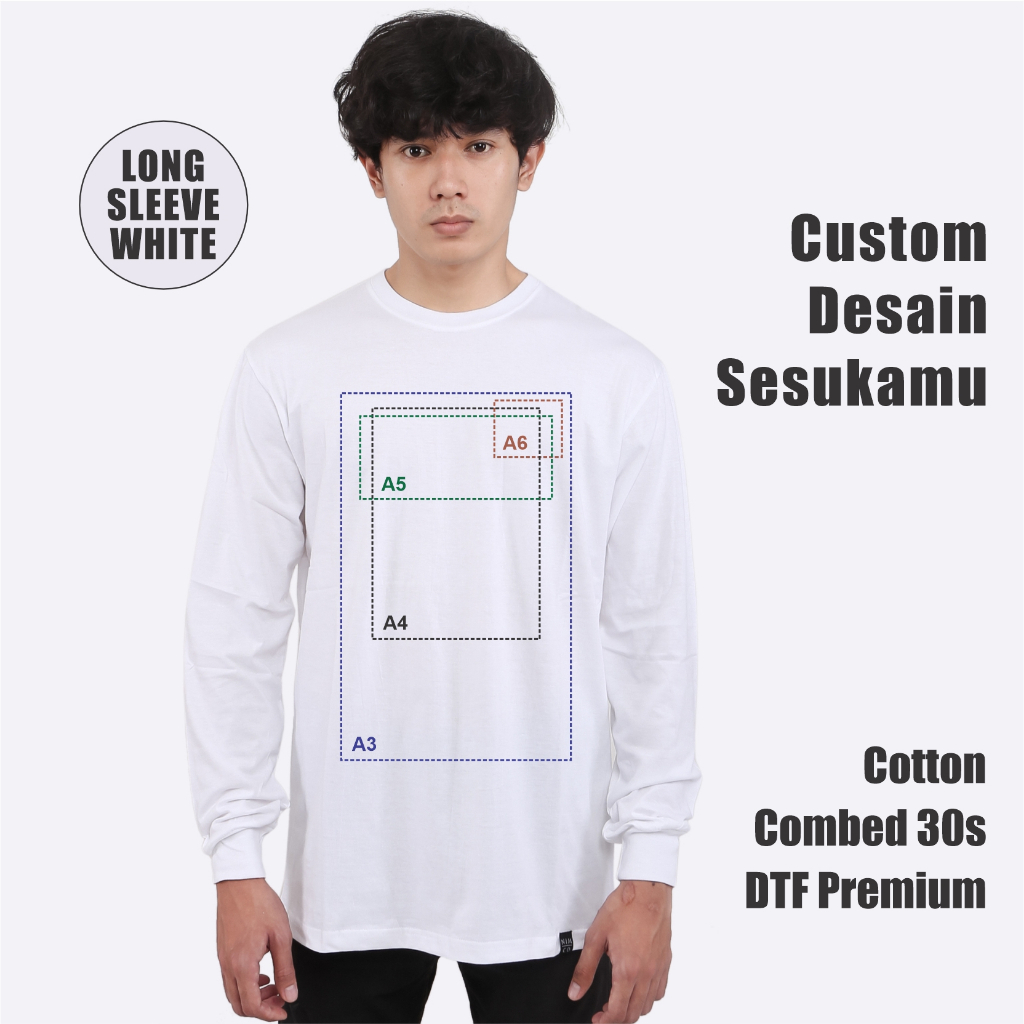 Jual Kaos Lengan Panjang Long Sleeve Custom White Putih sablon print ...