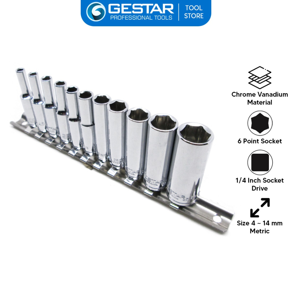 Jual GESTAR 1/4” Drive Deep 6 Point Sockets (Metric) Set Sock Panjang ...