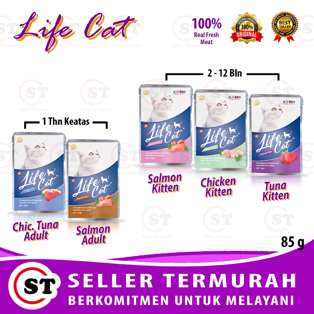 Jual Makanan Kucing Basah Life Cat Pouch Kitten Adult 85gr Tuna / 85 gr ...