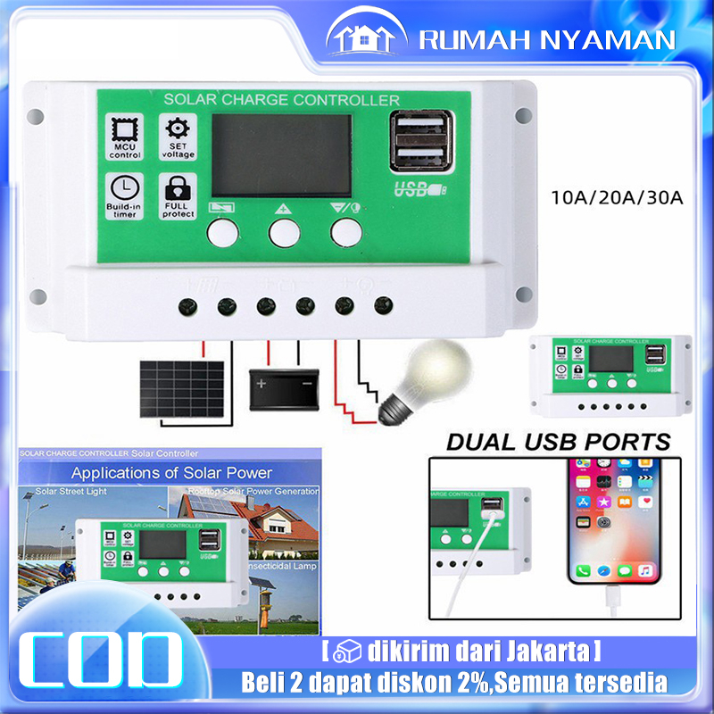 Jual Solar Charge Controller LCD LED Display Solar PWM 12V/24V 10A 20A 30A 50A 60A USB Panel ...
