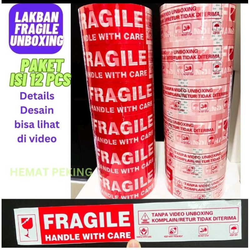 Jual Lakban Fragile Merah Putih Unboxing Bahasa Indonesia Isi 12 pcs ...