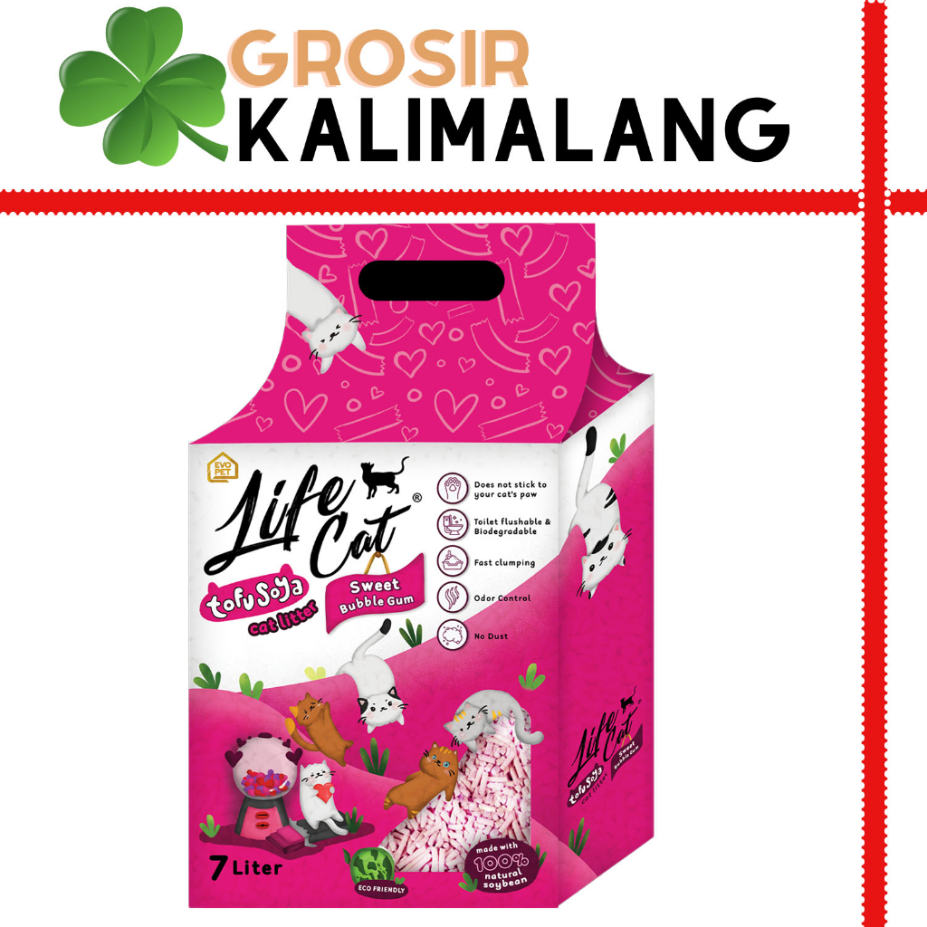 Jual Pasir Kucing Tofu Soya LIFE CAT 7L Sweet Bubble Gum (Grab/Gosend ...