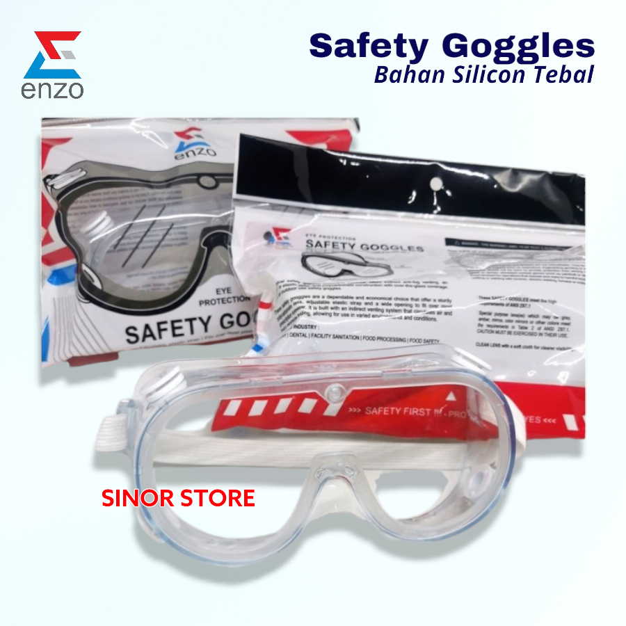 Jual Kacamata Safety Goggles ENZO Pelindung Karet Elastis | Shopee Indonesia
