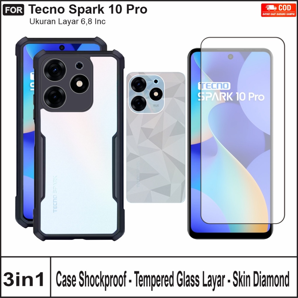 Jual Hard Case Tecno Spark 10 10C 10 Pro Paket 3in1 Casing Cover ...