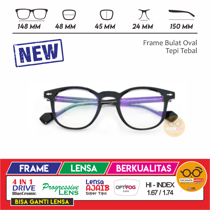 Jual Kacamata Minus KM111 Frame Oval - Kacamata Bulat Oval Tepi Tebal Bisa Minus Tinggi MT ...