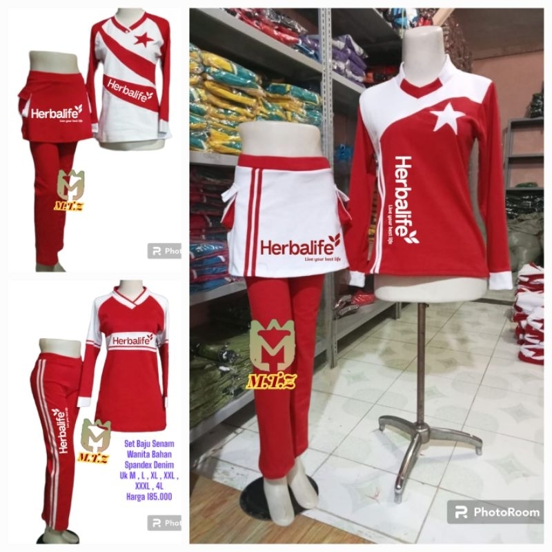 Jual Baju Set Senam Wanita Desain Warna Merah Putih / Baju Set OlahRaga ...