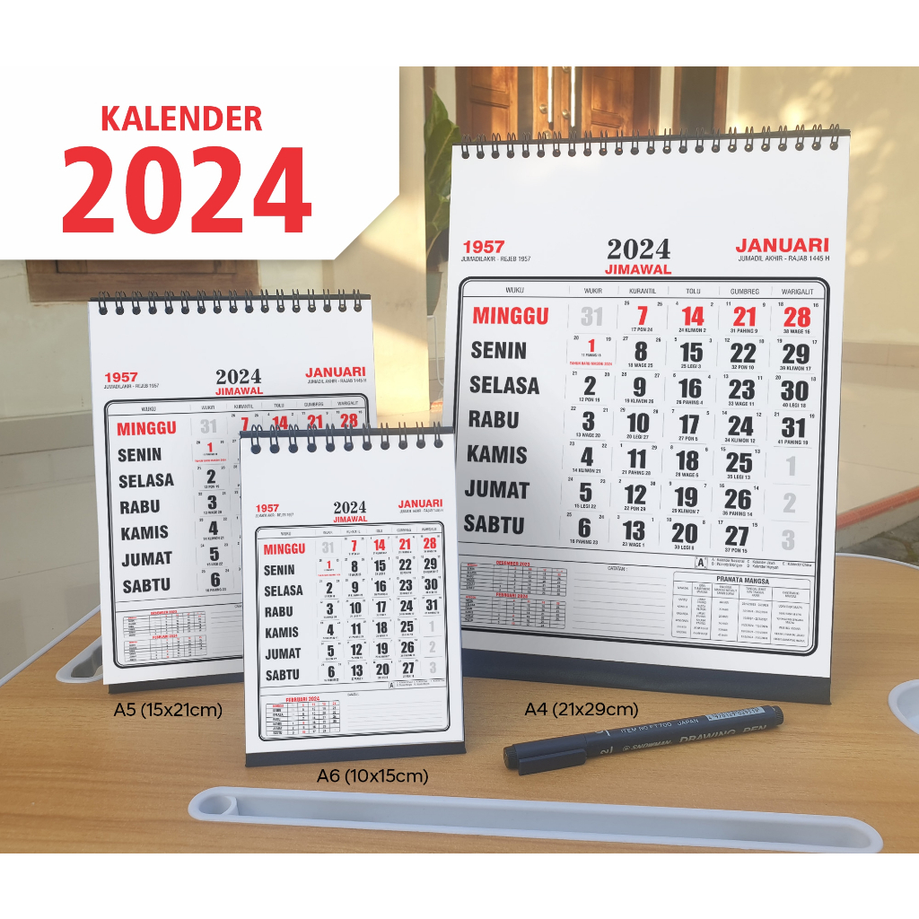 Jual Kalender meja 2024 catatan 01, ukuran A6 A5 A4, dilengkapi dengan ...