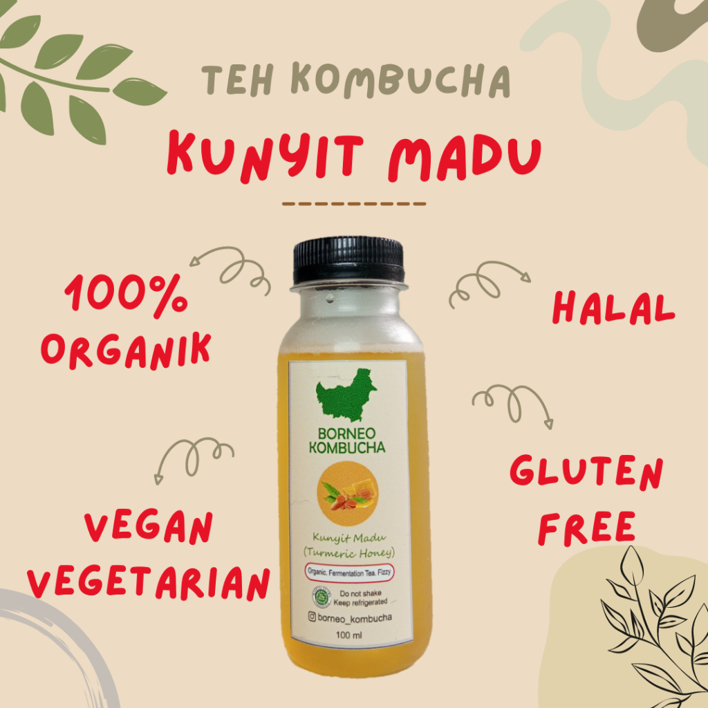 Jual BORNEO KOMBUCHA KUNYIT MADU ORGANIK HALAL 100 mL | Shopee Indonesia