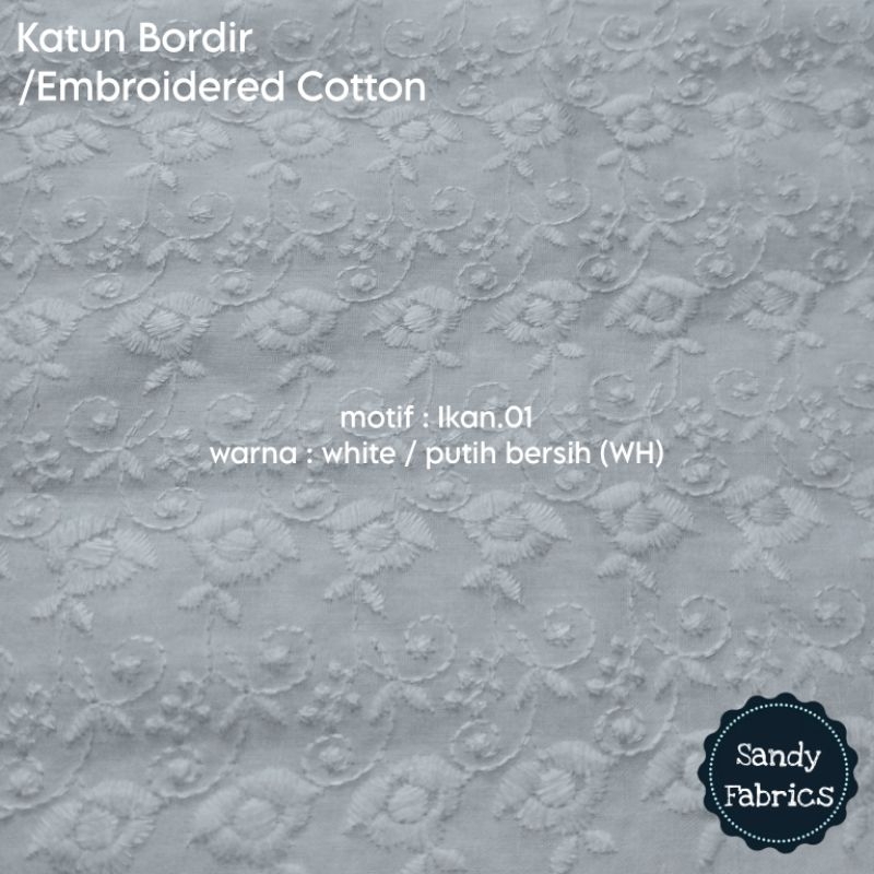 Jual 0,5 meter Kain Katun Bordir Bahan Mukena / Embroidered Cotton ...