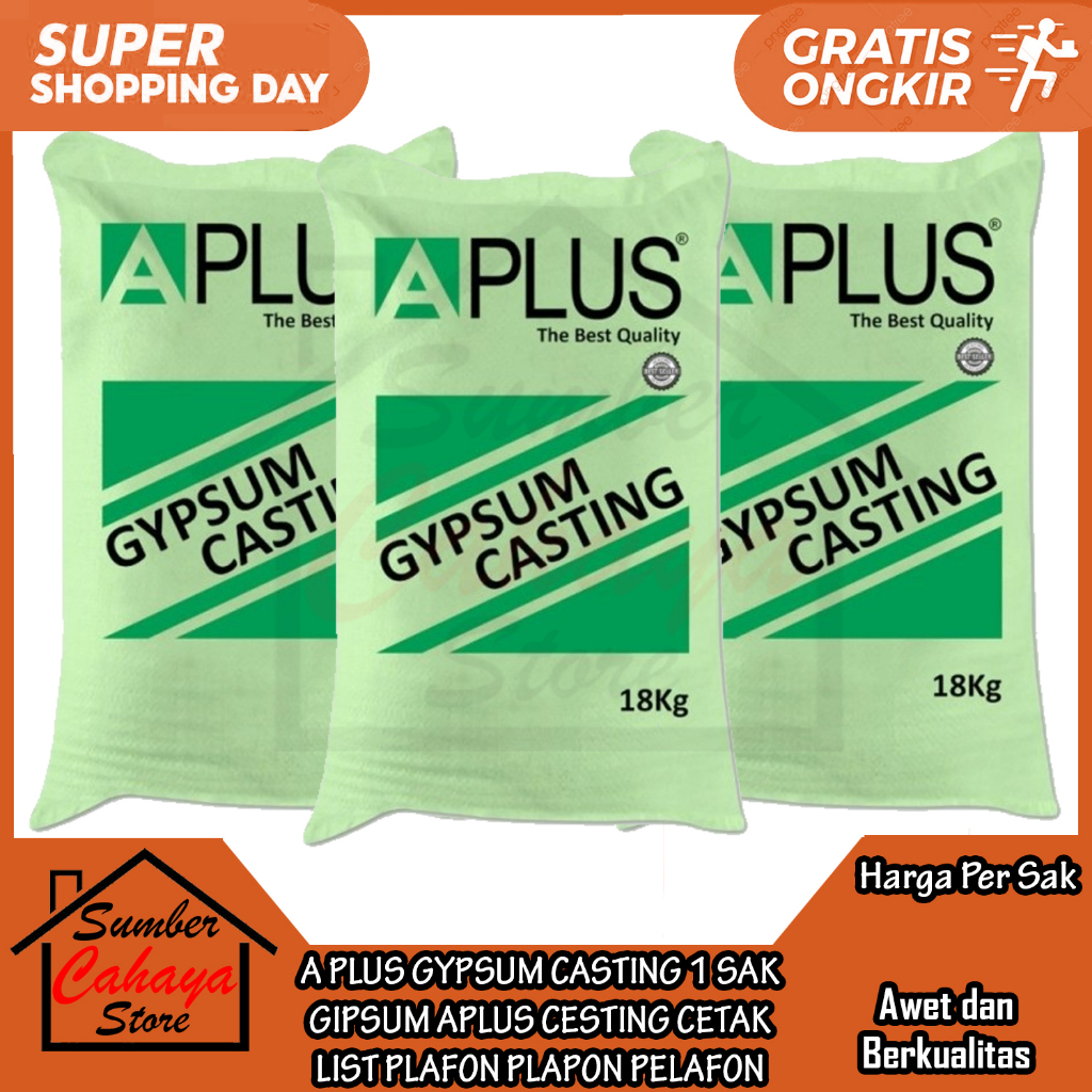 Jual A PLUS GYPSUM CASTING 1 SAK GIPSUM APLUS CESTING CETAK LIST PLAFON PLAPON PELAFON PELAPON ...