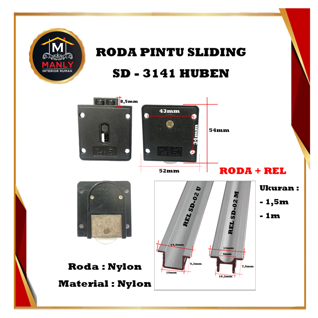 Jual Roda Pintu Lemari Geser / Sliding SD 3141 + Rel Tanam Pintu SD ...