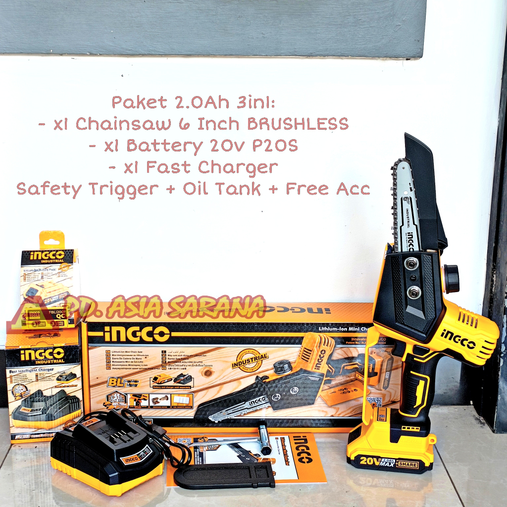Jual Cordless Mini Chainsaw 6" Brushless INGCO CGSLI2068 Mesin Gergaji ...