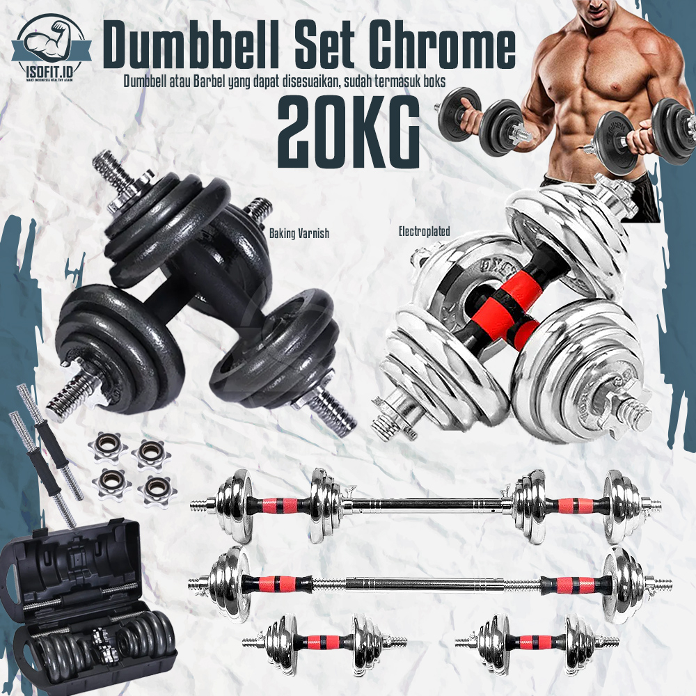 Jual Isofit Adjustable Dumbell Chrome Set 20KG / Barbel / Alat Angkat Beban / Alat Fitness Rumah ...