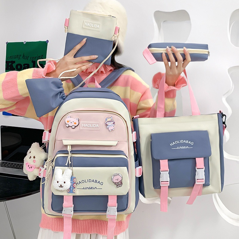 Jual tas sekolah anak perempuan 5in 1 tas ransel anak tas korea fashion tas anak SD SMP SMA ...