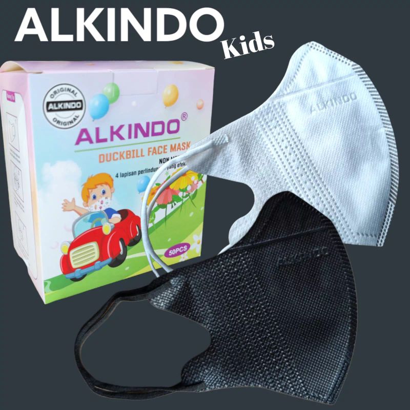 Jual MASKER DUCKBILL ALKINDO ANAK KIDS PUTIH HITAM POLOS - WHITE BLACK MASK 4PLY - PER BOX 50 ...