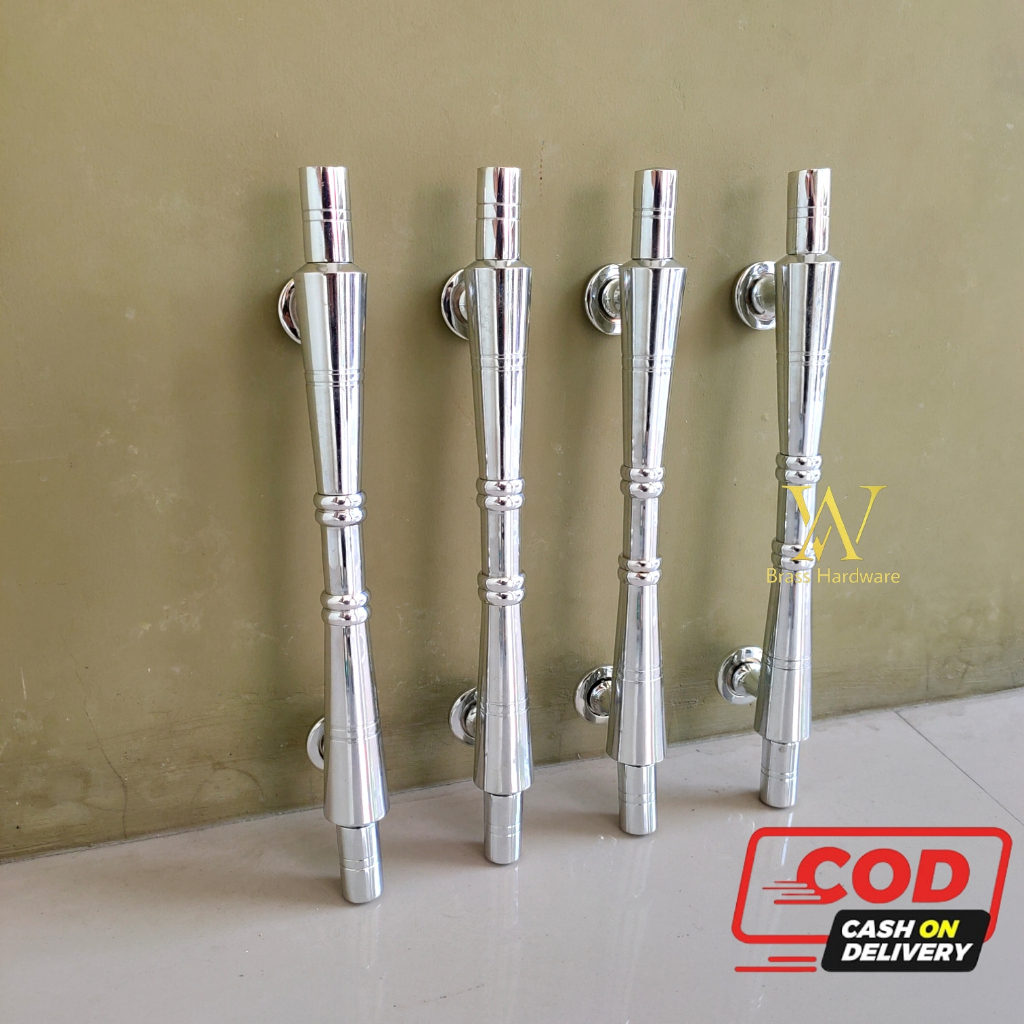Jual Handle Pintu Rumah Kuningan Motif Bambu Chrome 34 cm 4 Pcs ...