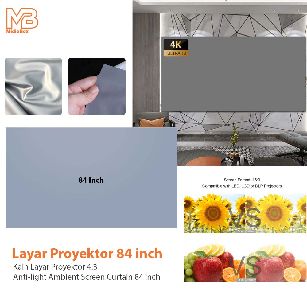 Jual Kain Layar Proyektor 4:3 Anti-light Ambient Screen Curtain 84 inch | Shopee Indonesia
