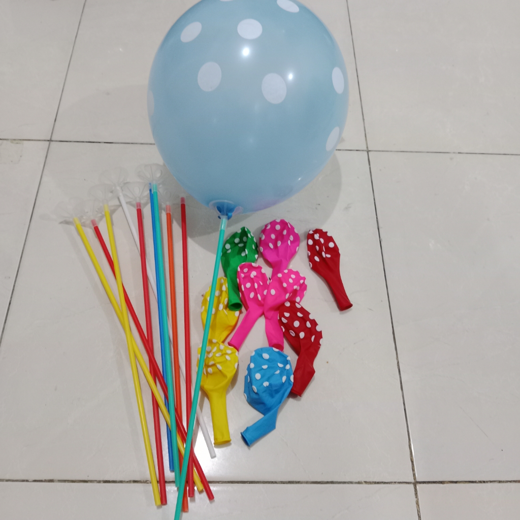 Jual Paket Balon Latex Pulkadot 10 Buah Dan Gagang Stick Balon Cup ...