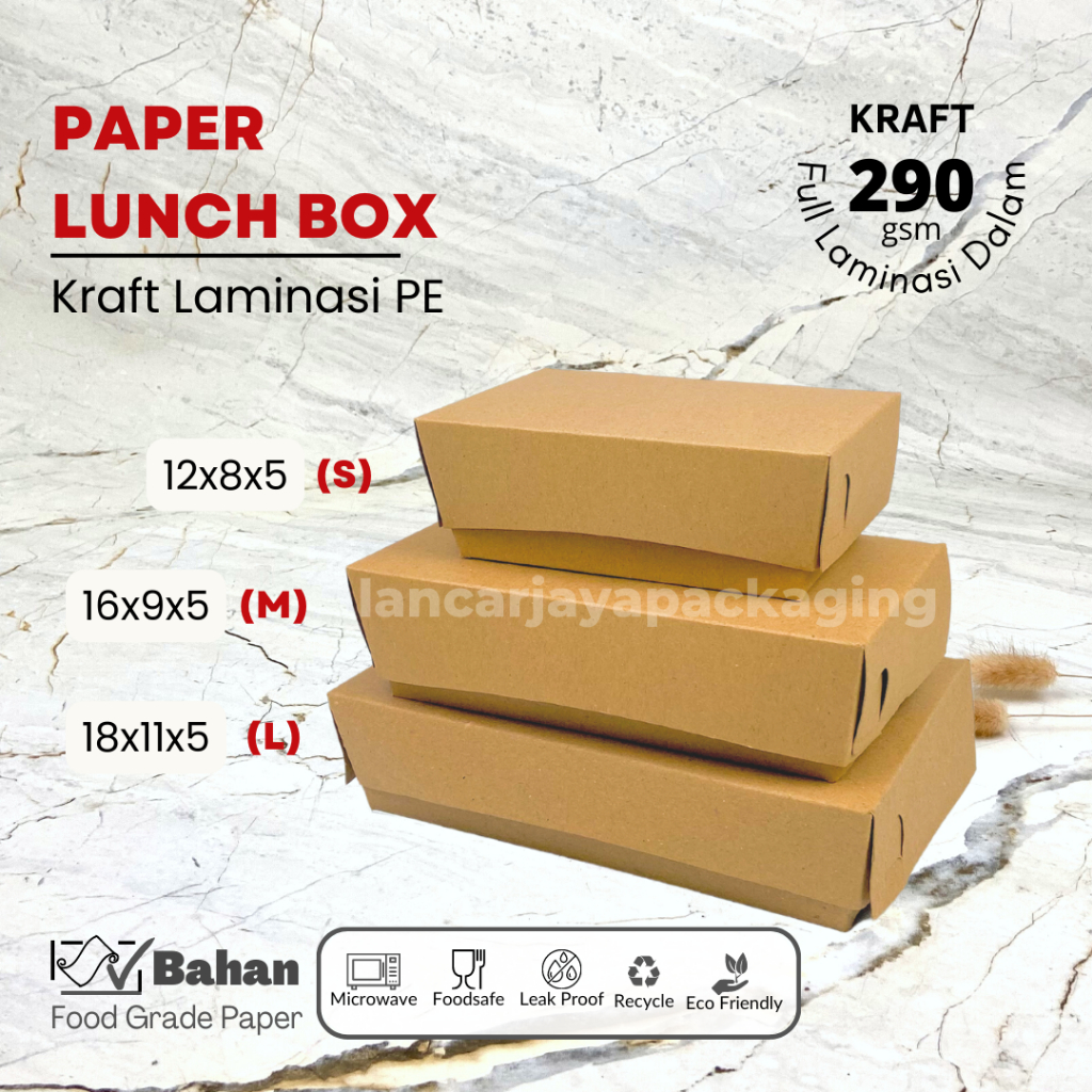 Jual Paper Lunch Box Kotak Makan Kertas Kraft Coklat Dos Kemasan Nasi S ...