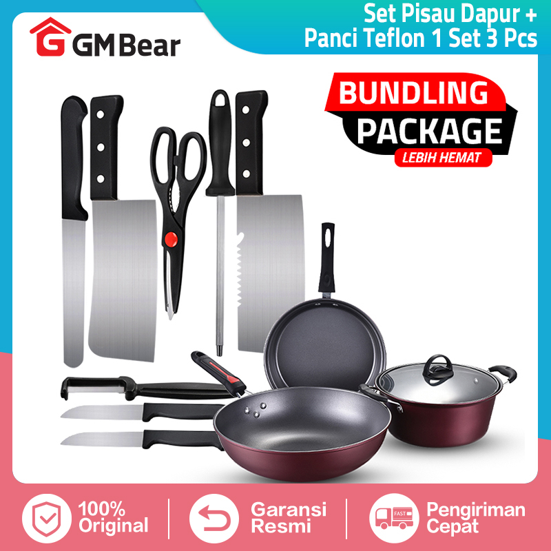 Jual GM Bear Bundle Hemat Panci Wajan Set isi 3pcs 1042 + Pisau Dapur Set isi 8 psc 1068 ...