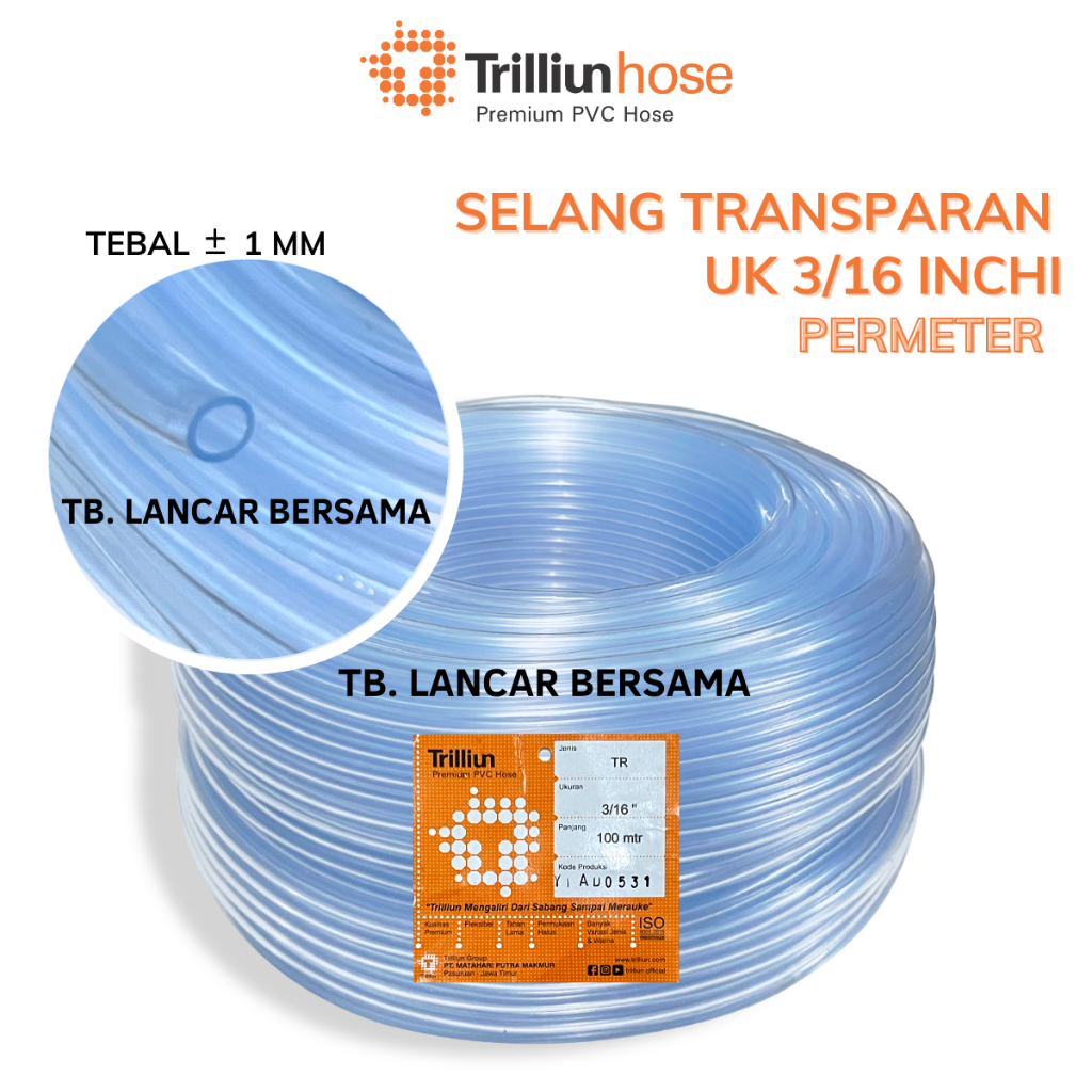 Jual SELANG TRANSPARAN UK 3/16 INCH TRILLIUN PERMETER | Shopee Indonesia