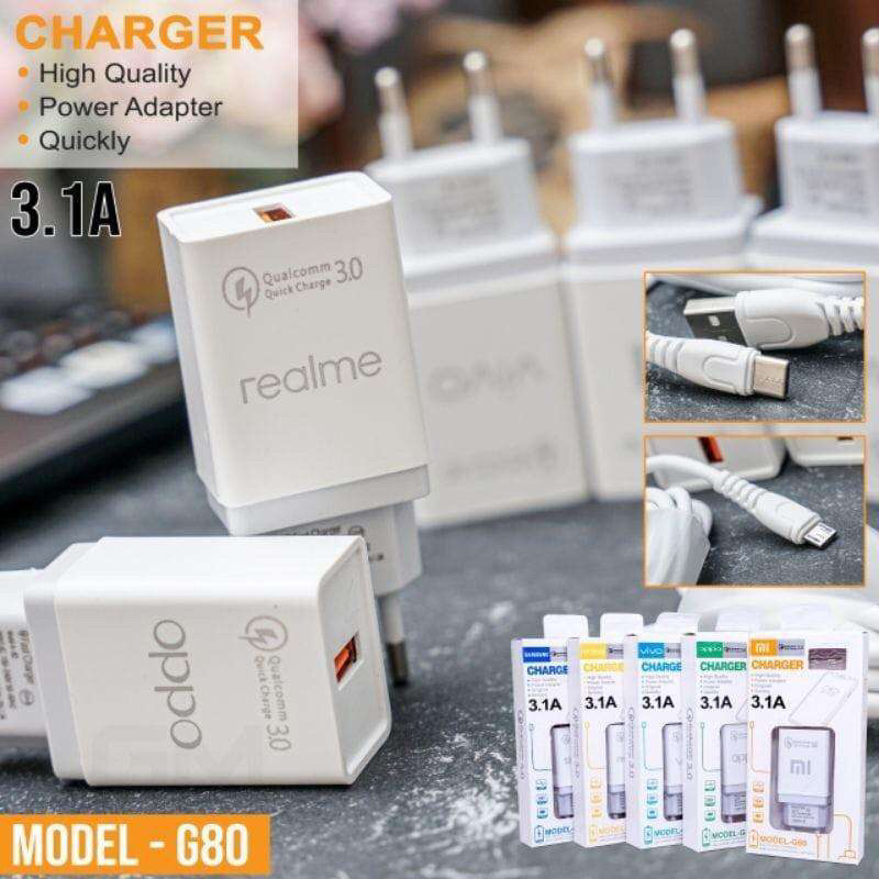 Jual Charger Branded G80 3A (Support Fast Charging) micro & type-C ...