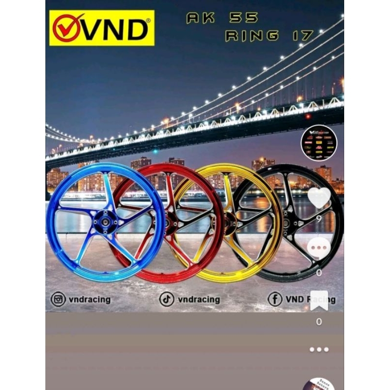 Jual velg vnd ak 55 ke crf/klx dtracker/wr 155/sonic/gtr | Shopee Indonesia