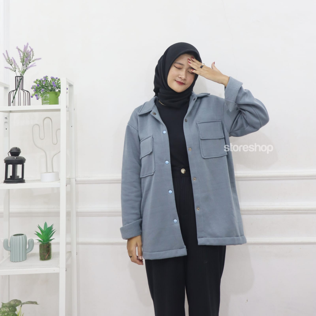 Jual Jaket Wanita Shacket Jacket Flecce Trucker | Shopee Indonesia